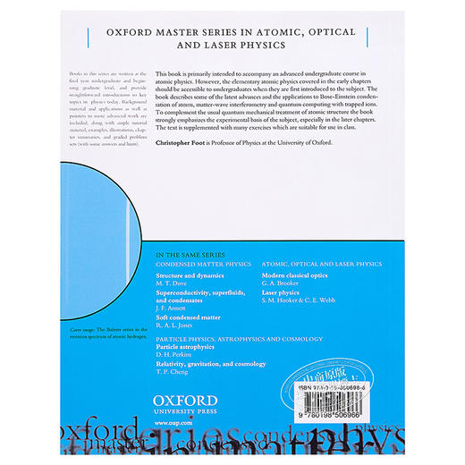 预售 【中商原版】Atomic Physics 英文原版 原子物理学(牛津物理大师系列) Christopher J. Foot - 中商进口商城