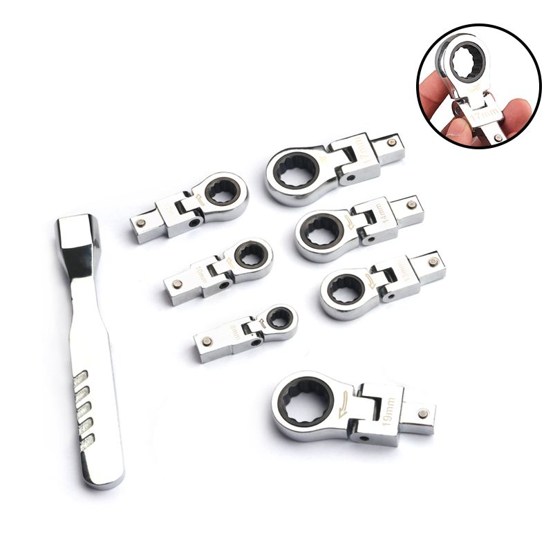 Ratcheting Wrench Set, Flexible Pivoting Head Ratchet Combination Span