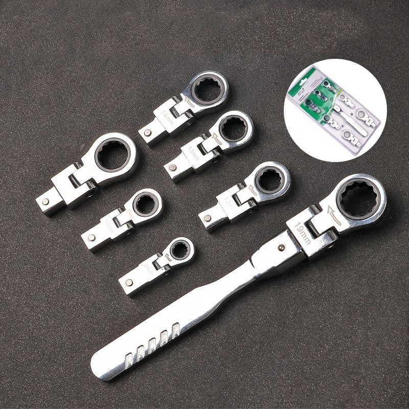 Ratcheting Wrench Set, Flexible Pivoting Head Ratchet Combination Span