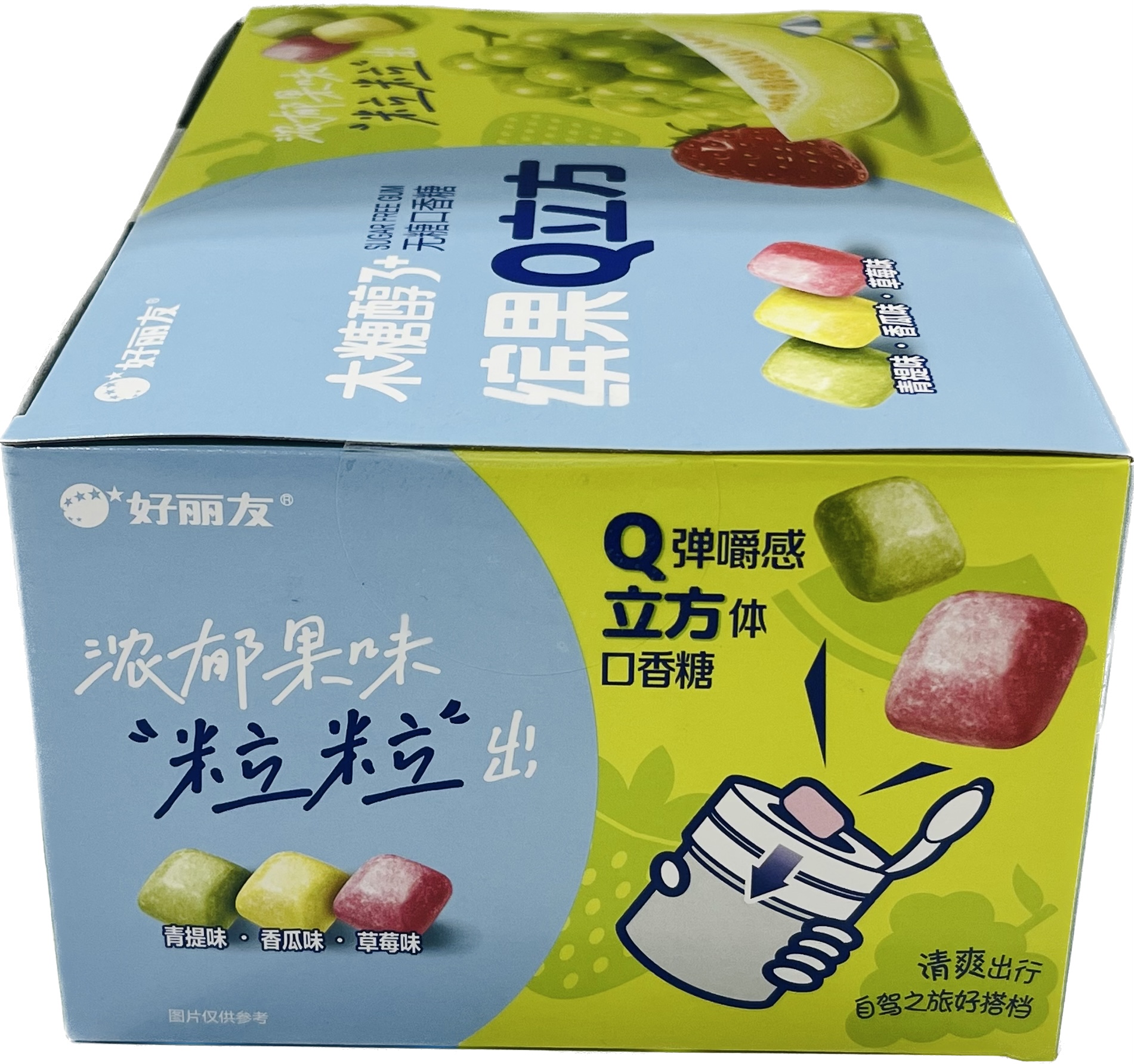 好丽友缤果Q立方无糖口香糖(青提味/香果味/草莓味)90克x6入 ORION CUBE CANDY GUM 8518455 -wkea/维嘉优选