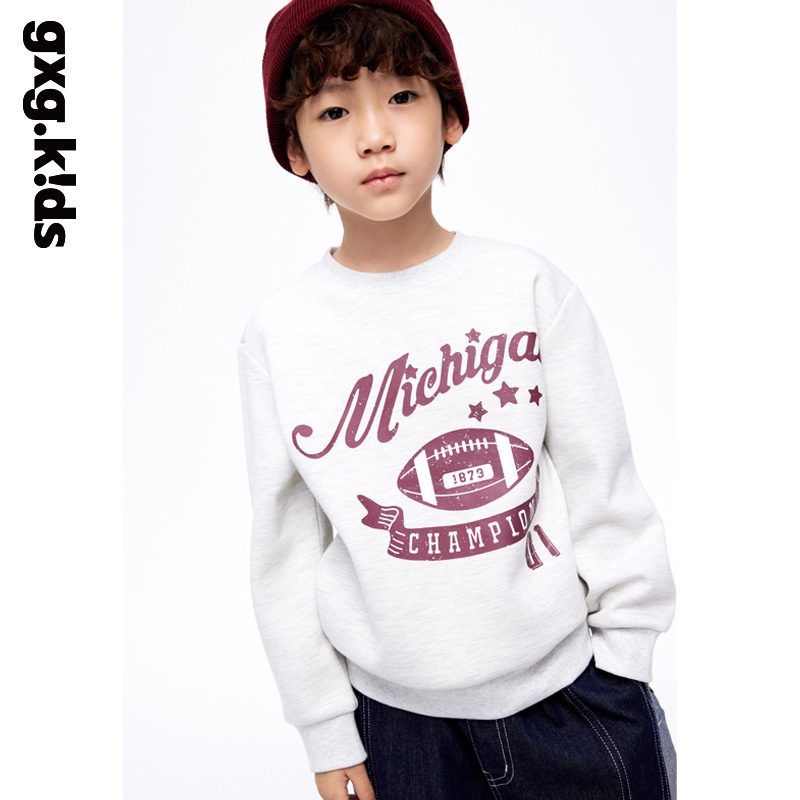 GXG童装24秋季儿童卫衣字母印花毛圈复古圆领套头长袖卫衣 - gxgkids旗舰店