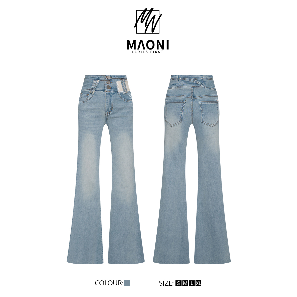 毛妮Peshe【高腰微喇牛仔裤】气质复古时尚百搭显瘦提臀长裤L1424 - 毛妮LADIESFIRST