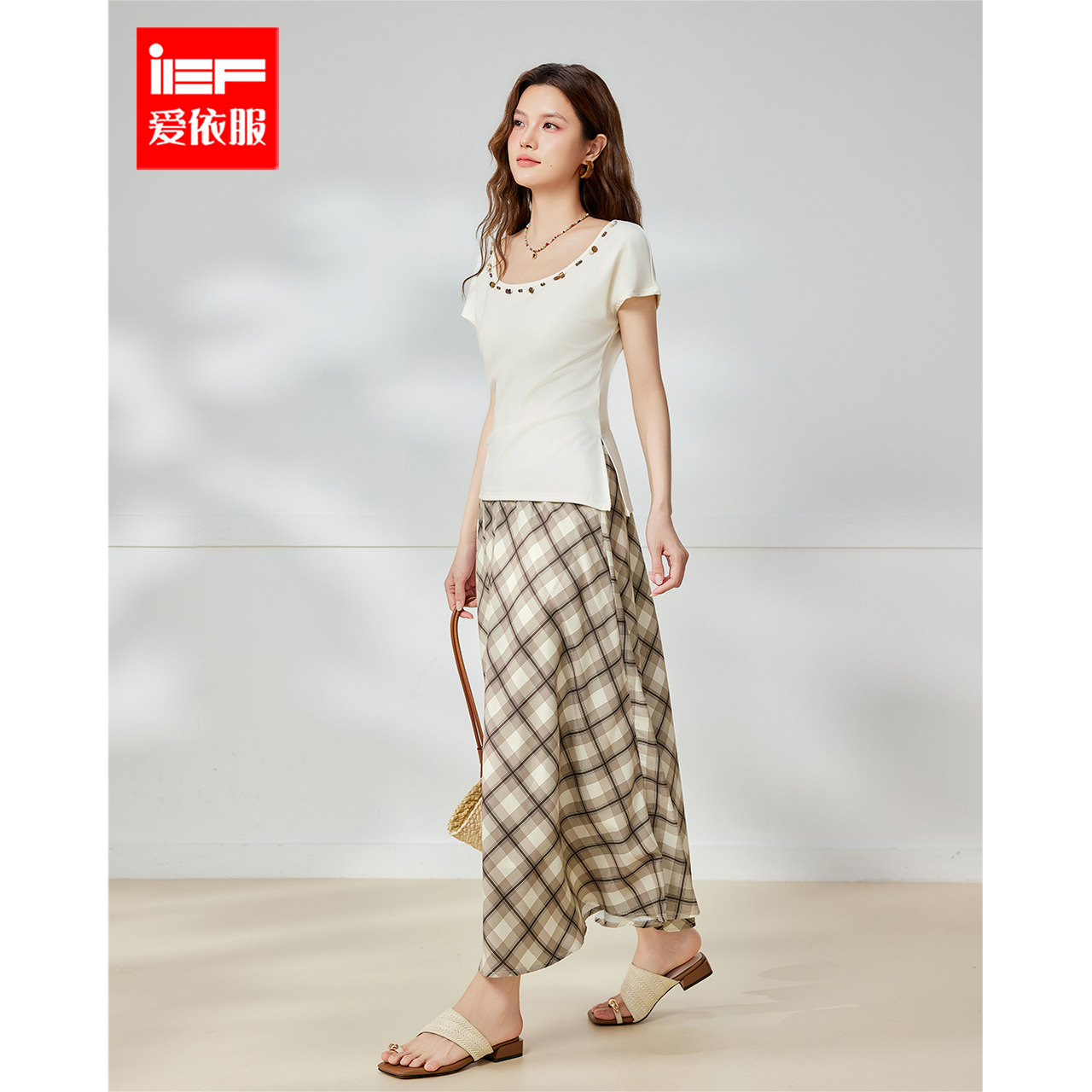 IEF/爱依服夏季时尚优雅格子半身裙两件套大方得体穿搭一整套N44439-X- - 爱依服商城-南方